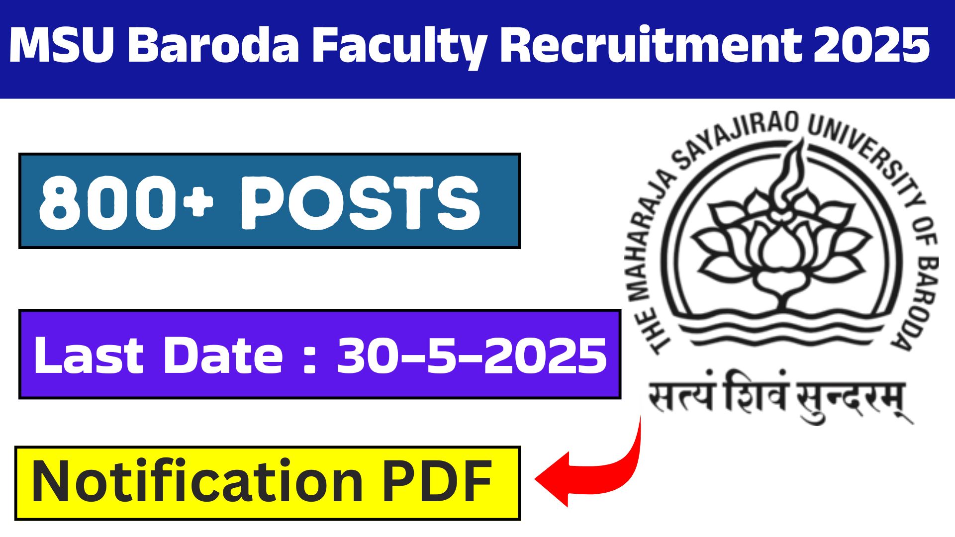 MSU Baroda Faculty Recruitment 2025 Notification Released - haryana Job alert